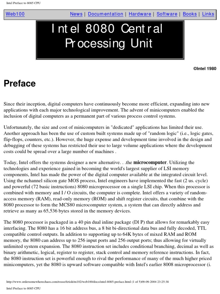Intel 8080 Central Processing Unit: Preface | PDF | Central Processing Unit | Input/Output