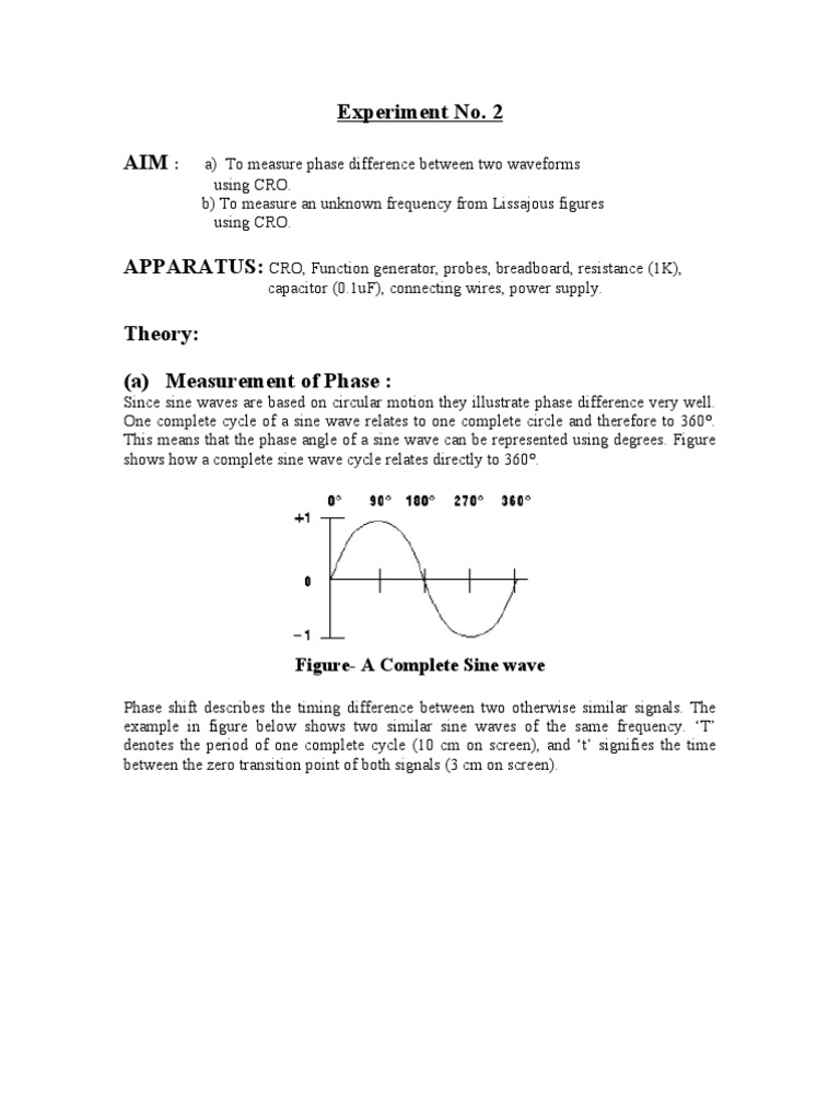 Experiment No. 2 AIM:: A) To Measure Phase Difference Between Two ...