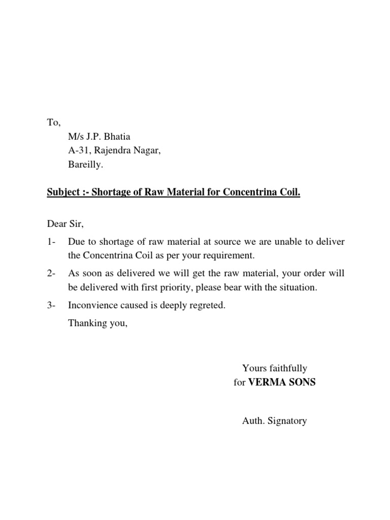 Subject:-Shortage of Raw Material For Concentrina Coil | PDF