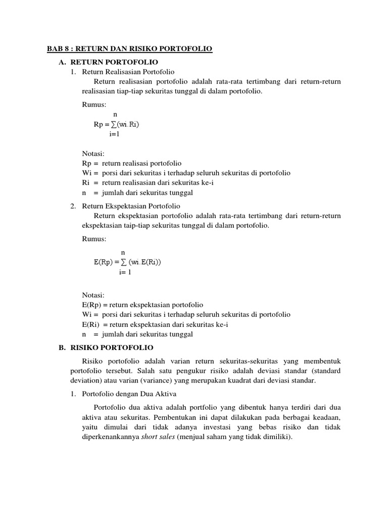 Bab 8: Return Dan Risiko Portofolio | PDF