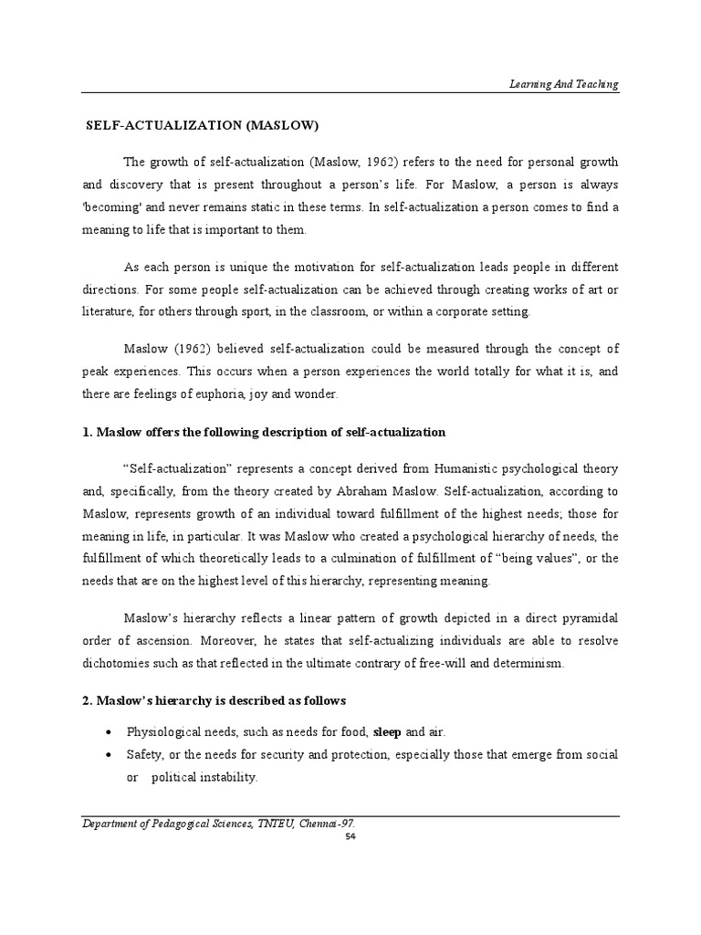 Self Actualization | PDF | Self Actualization | Self Esteem