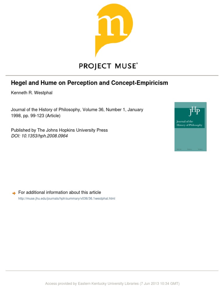 Hegel and Hume On Perception and Concept-Empiricism: Kenneth R. Westphal | PDF | David Hume ...