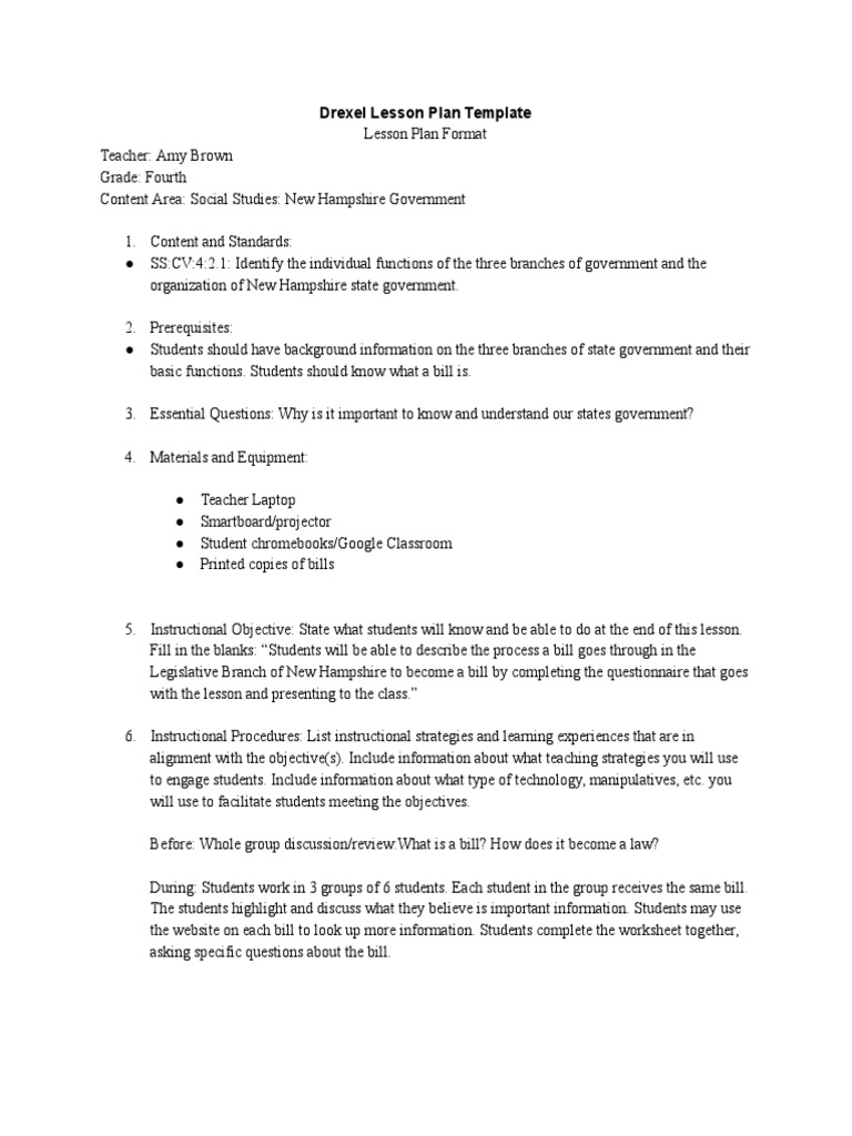 Social Studies - Legislative Branch Lesson Plan | PDF | Lesson Plan ...