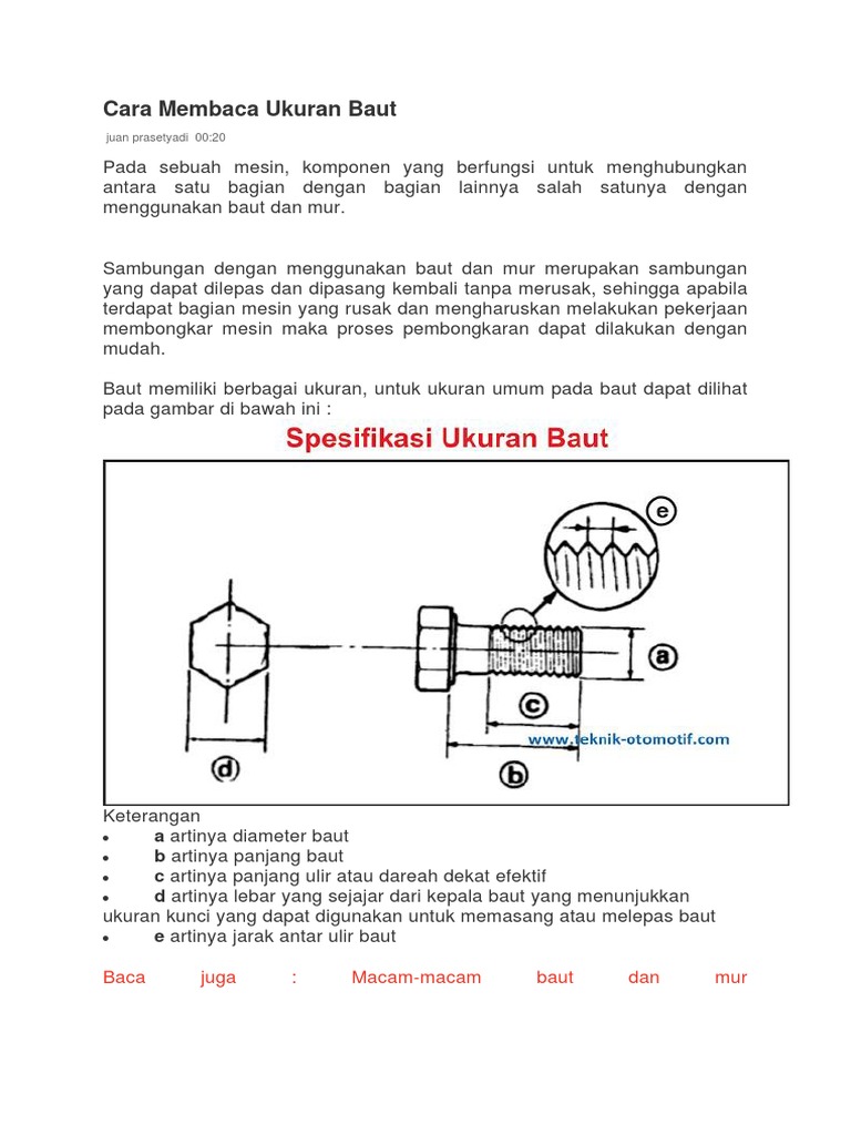 Cara Membaca Ukuran Baut | PDF