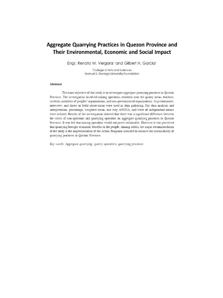 Aggregate Quarrying Practices in Quezon Province and Their ...