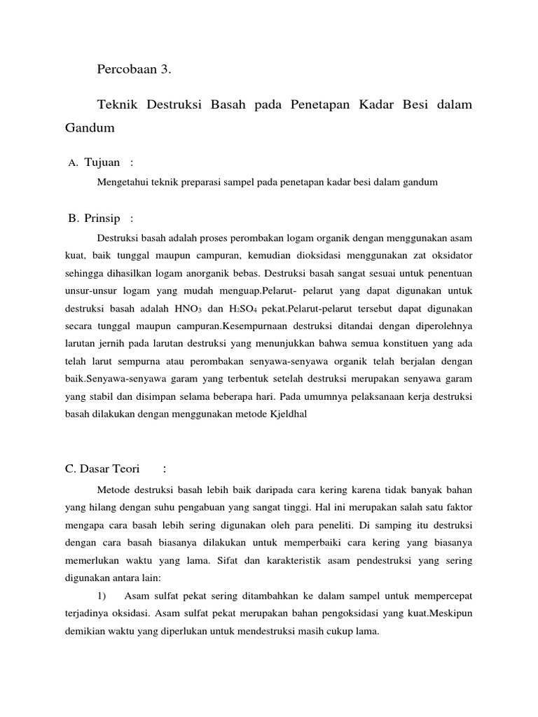 Teknik Destruksi Basah Untuk Penetapan Kadar Besi Dalam Gandum | PDF