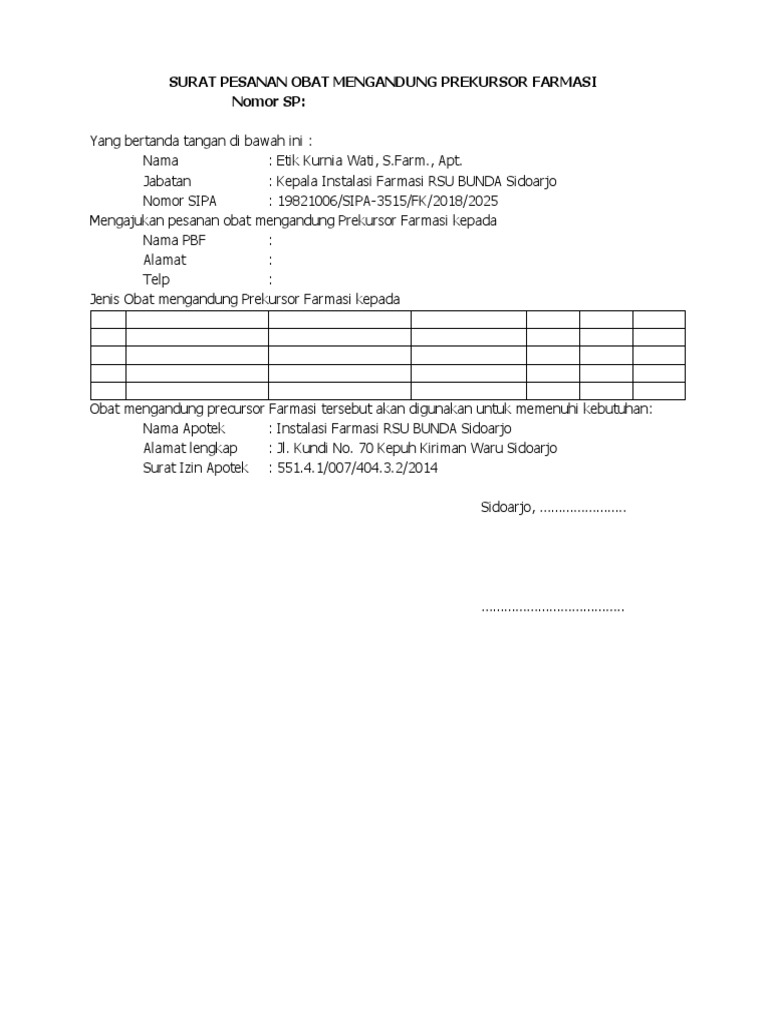Surat Pesanan Obat Mengandung Prekursor Farmasi | PDF