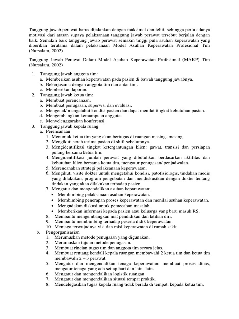 Tanggung Jawab Perawat Dalam Model Asuhan Keperawatan Profesional (MAKP ...