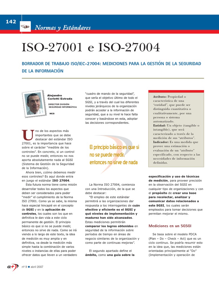 ISO 27001 e ISO 27004 | PDF | Organización internacional para la ...