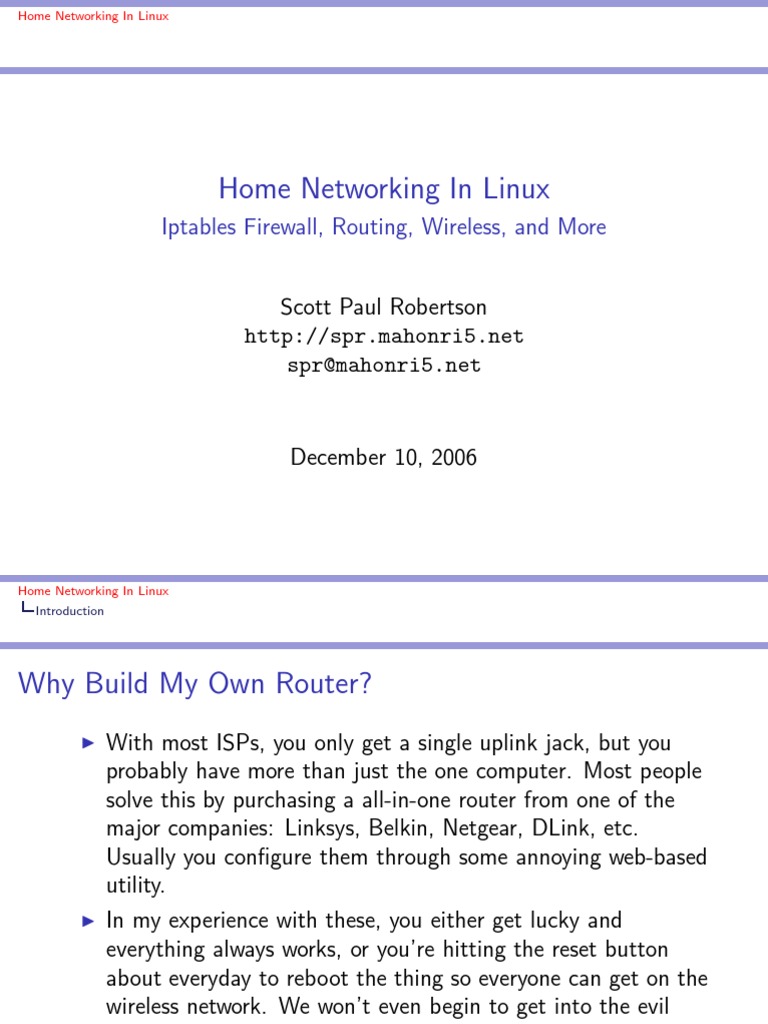 Linux Home Networking | PDF | Firewall (Computing) | Ip Address