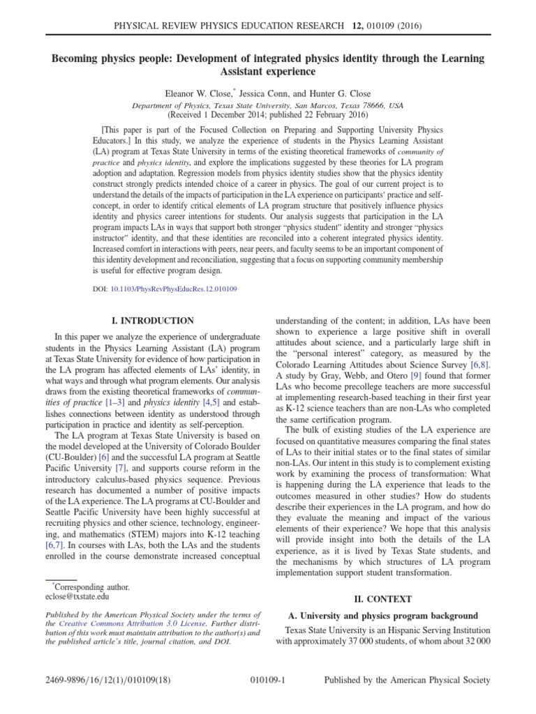 Becoming Physics People: Development of Integrated Physics Identity Through The Learning ...