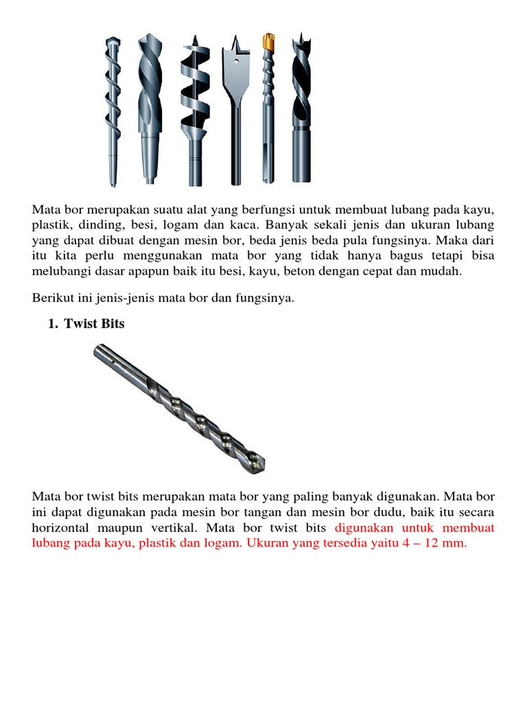 JENIS-JENIS MATA BOR DAN FUNGSINYA | PDF