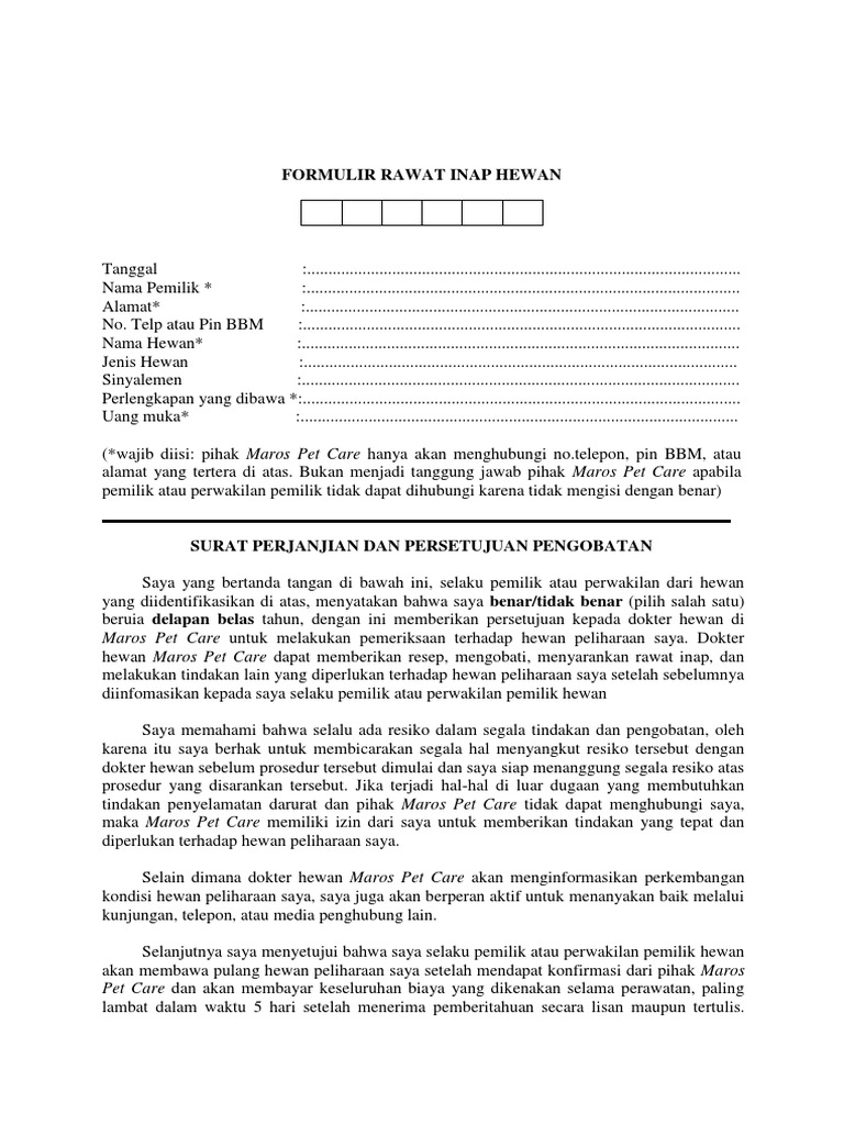 Formulir Rawat Inap Hewan | PDF