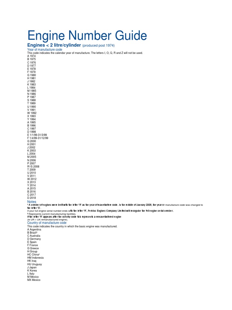 Engine Number Guide: Engines 2 Litre/cylinder | PDF