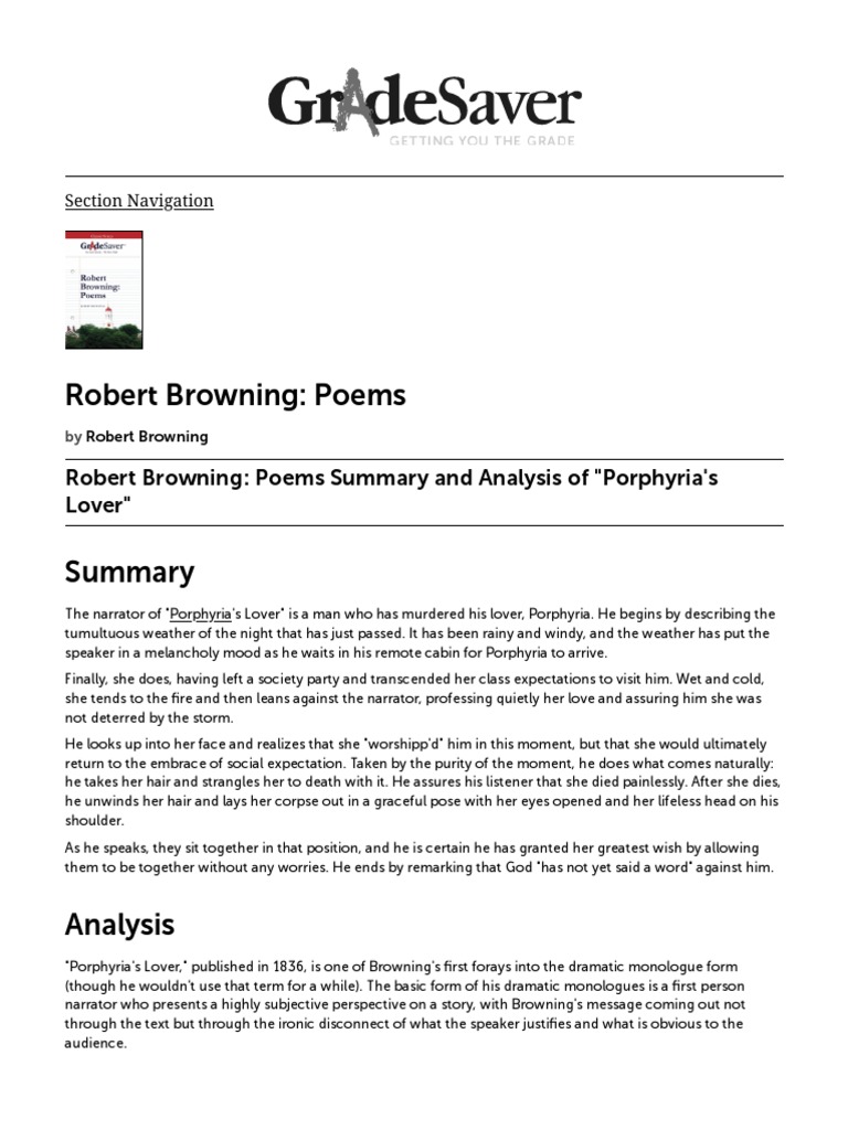 Robert Browning - Poems "Porphyria's Lover" Summary and Analysis ...