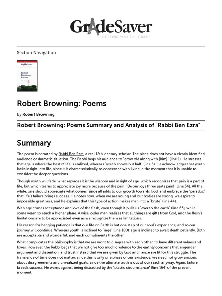 Robert Browning - Poems "Rabbi Ben Ezra" Summary and Analysis ...