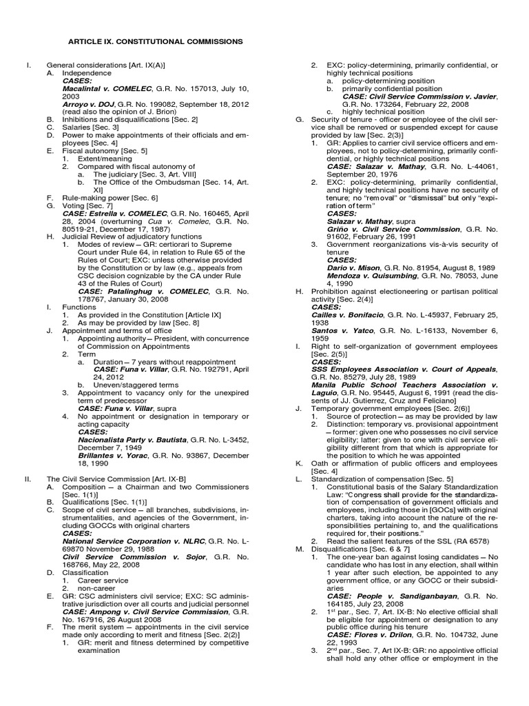 Consti 1 - SY 2018-2019 - Outline No. 6 (The Constitutional Commissions ...