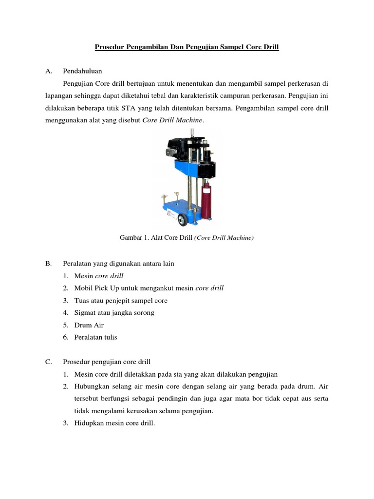 Tahapan Pengujian Core Drill | PDF