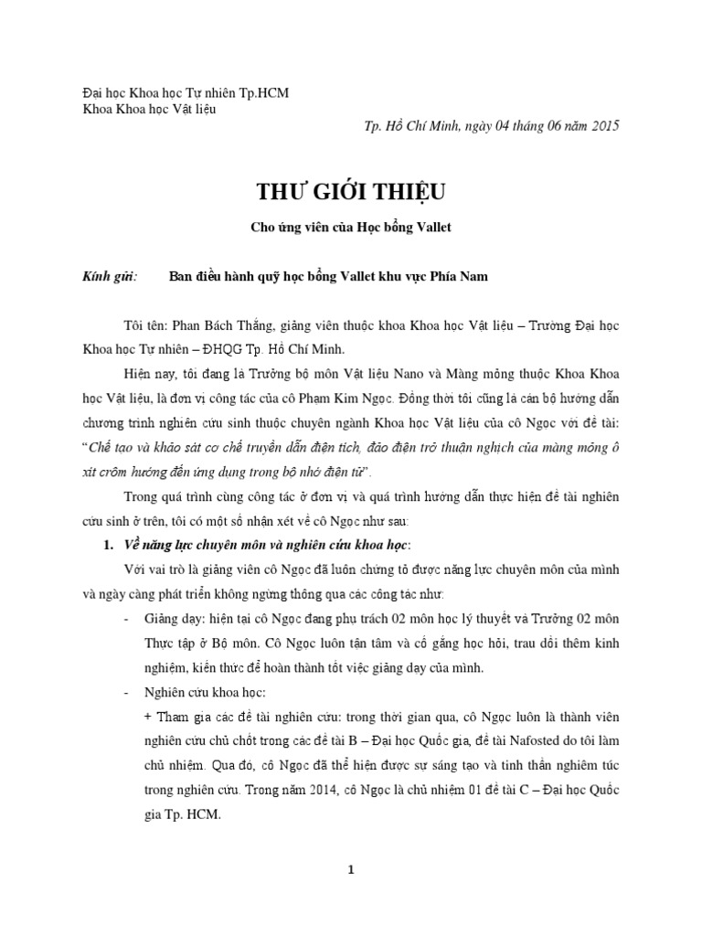 Thu Gioi Thieu Phan Bách Thắng15 | PDF