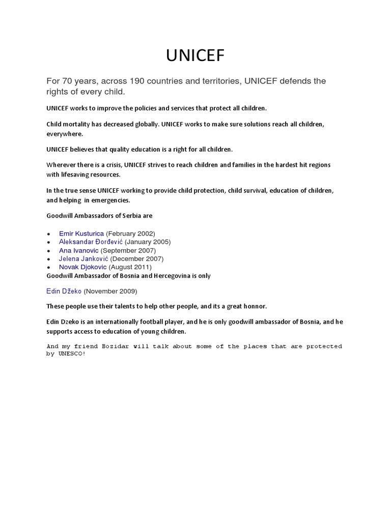 Unicef: For 70 Years, Across 190 Countries and Territories, UNICEF ...