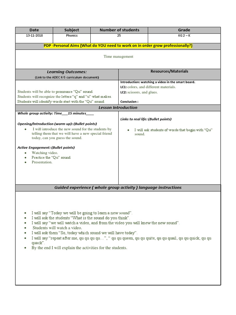 Qu - Lesoon Plan | PDF | Lesson Plan | Applied Psychology