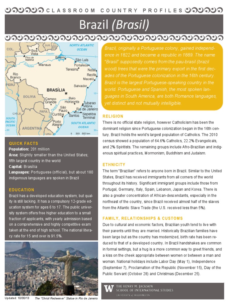 Brazil (Brasil) : Classroom Country Profiles | PDF | Portuguese ...