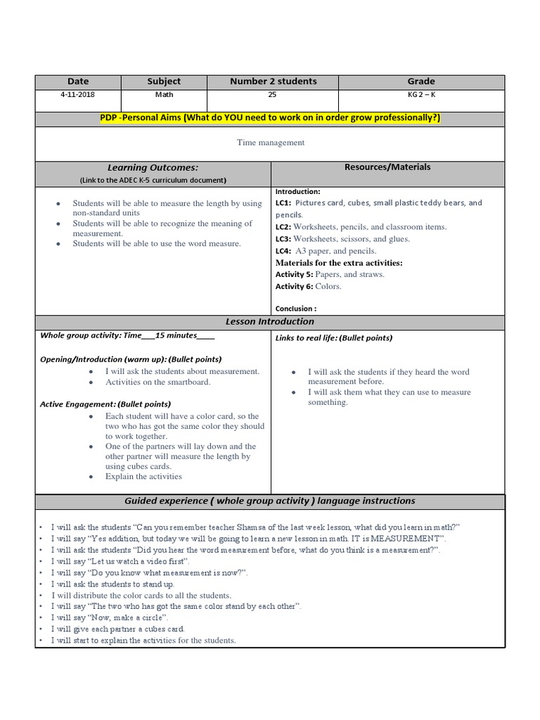Lesson Plan Measurement | PDF | Communication | Behavior Modification