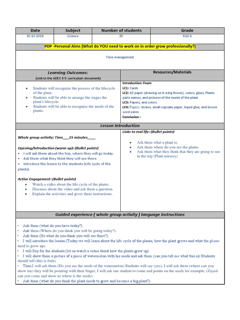 Plants Lesson Plan | PDF | Flowers | Gardens