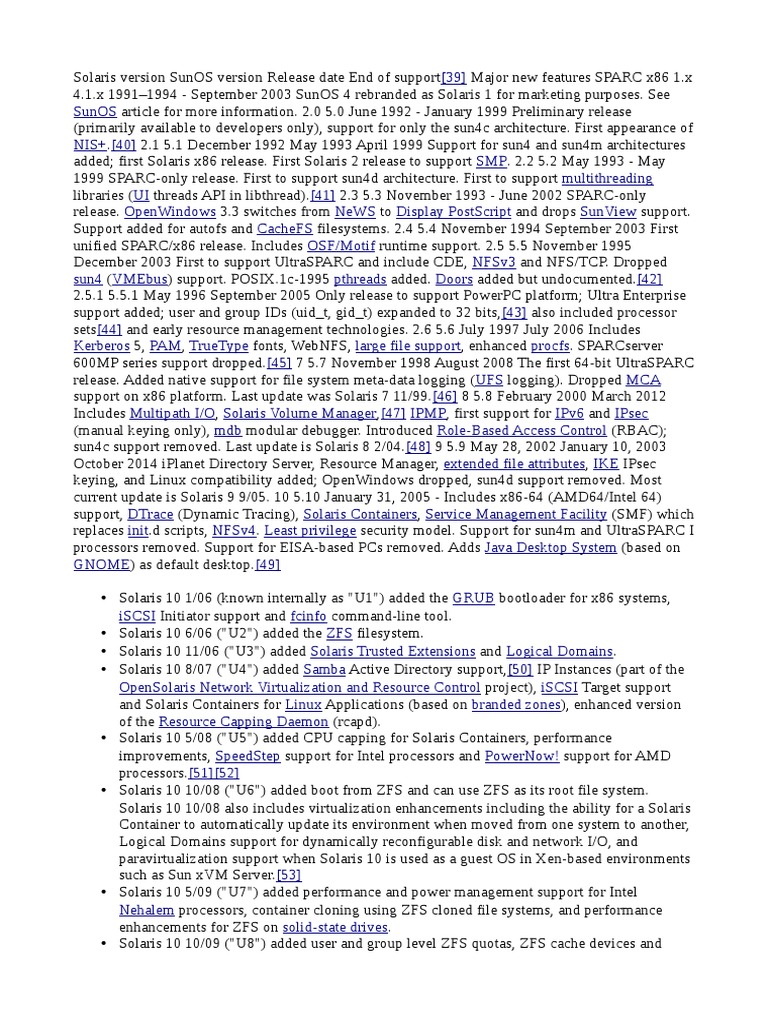 Solaris OS Version History Guide | PDF | Virtualization | System Software