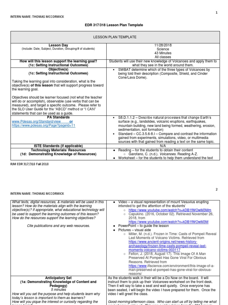 Volcano Lesson Plan | PDF | Volcano | Mount Vesuvius