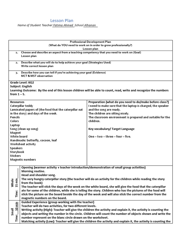 Lesson Plan - The Very Hungry Caterpillar | PDF | Lesson Plan | Pedagogy