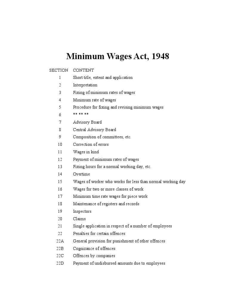Minimum Wages Act, 1948 | PDF