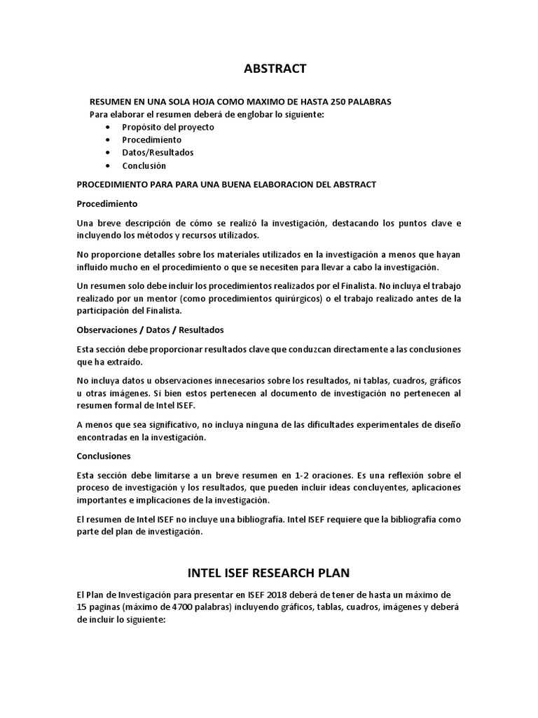 Abstract y Research Plan Intel Isef 2018 | PDF | Sumario abstracto ...