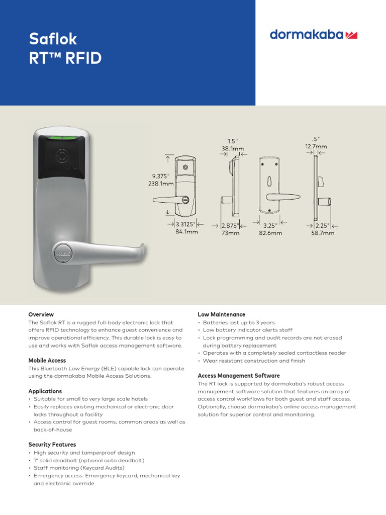 Saflok RT Series Fact Sheet m3573 | PDF | Lock (Security Device ...