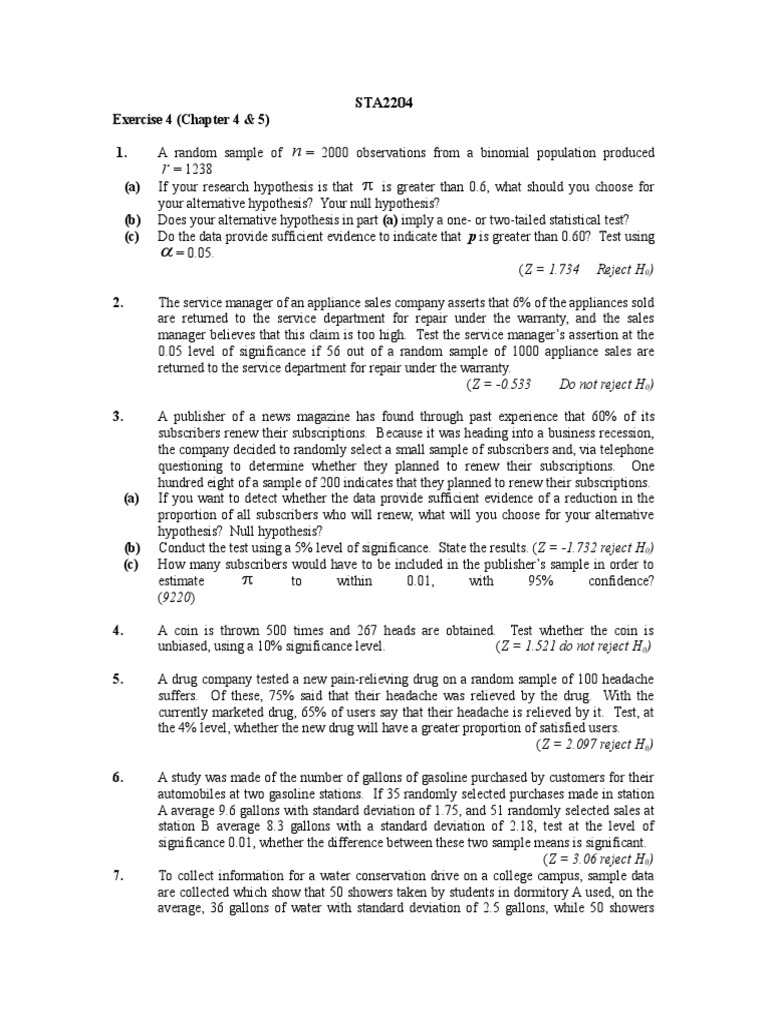 Tutorial 4 | Download Free PDF | Statistical Hypothesis Testing ...