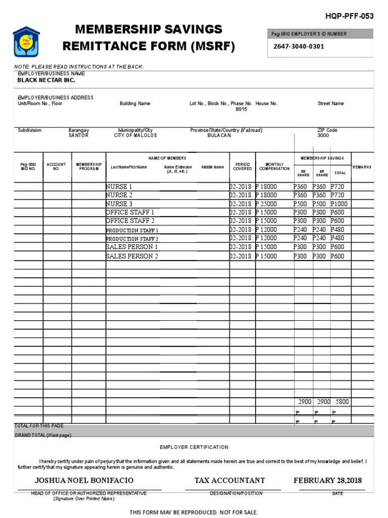 Membership Savings Remittance Form (MSRF) : HQP-PFF-053 | PDF | Business