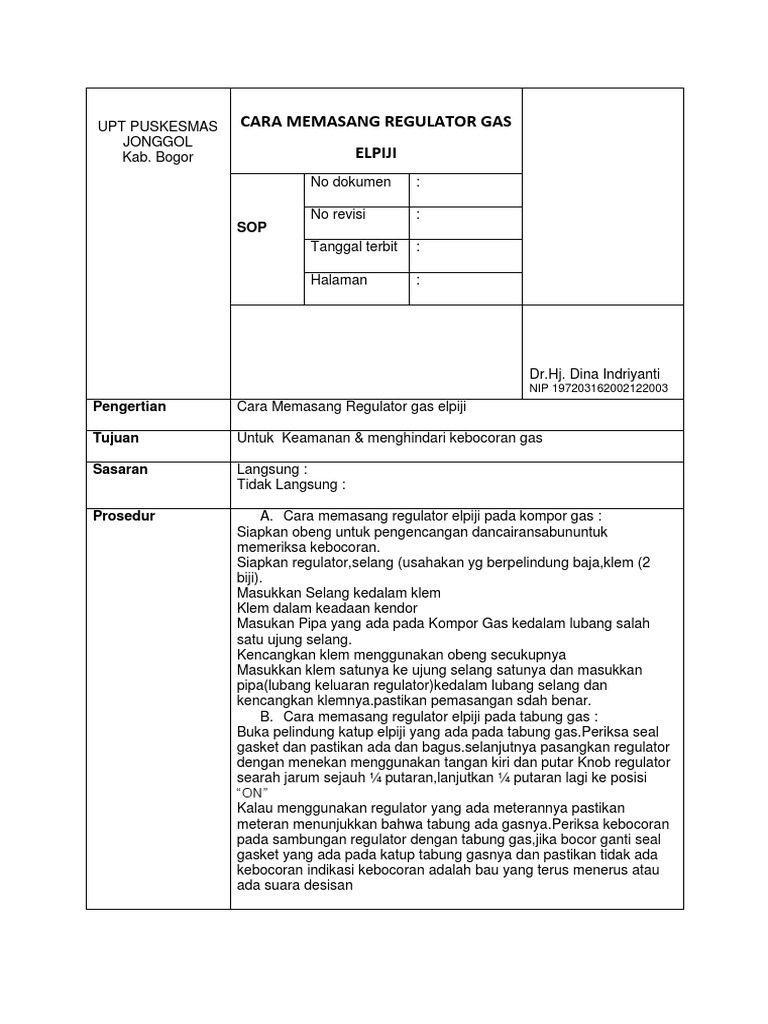Sop Cara Memasang Regulator Gas Elpiji | PDF