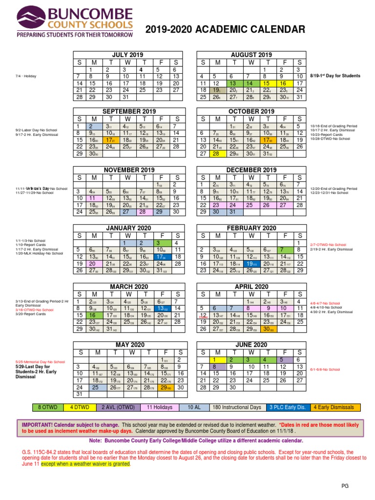 2019-2020 Academic Calendar | Holidays | Behavior Modification
