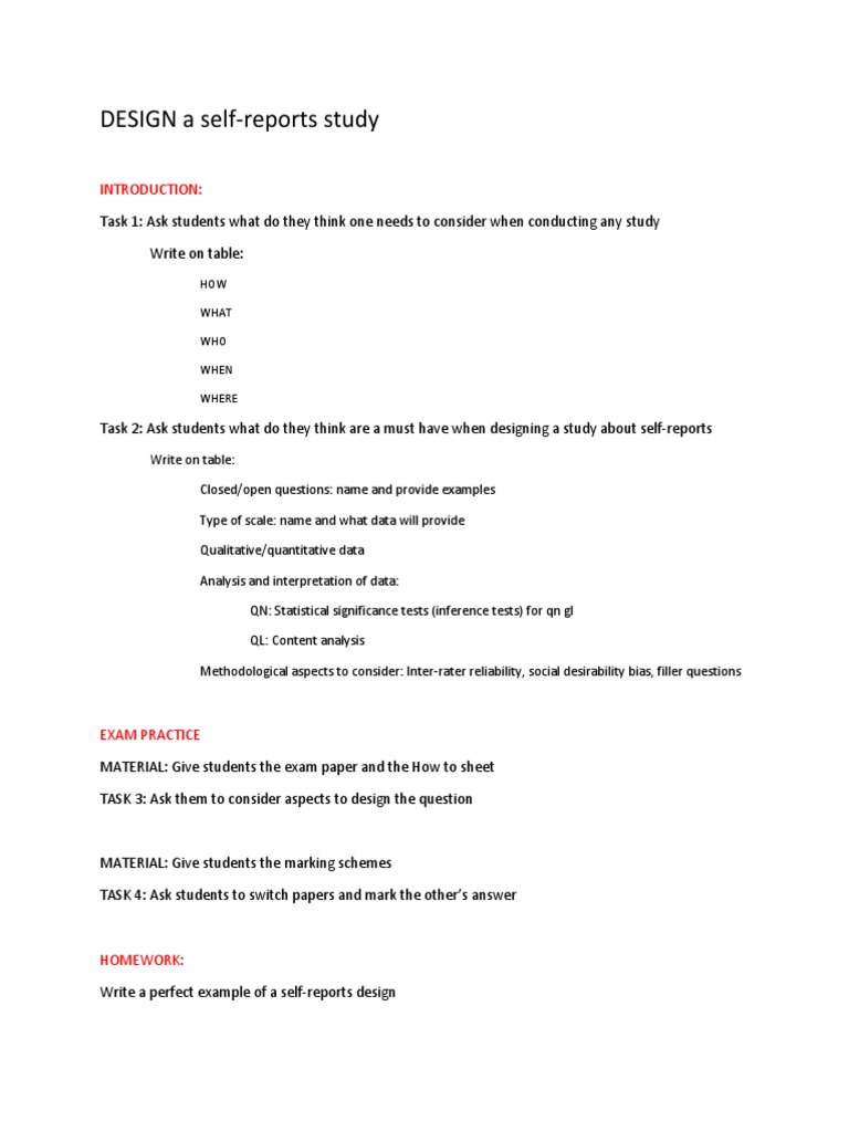 DESIGN A Self-Reports Study: HOW What WHO When Where | PDF