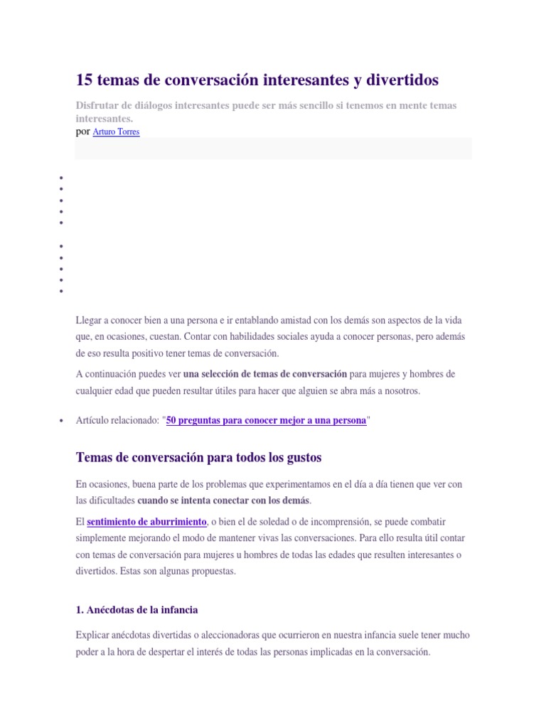 15 Temas de Conversación Interesantes | PDF | Conversacion | Deportes