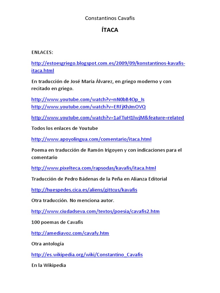 Ítaca de Cavafis: Traducciones y Recursos | PDF