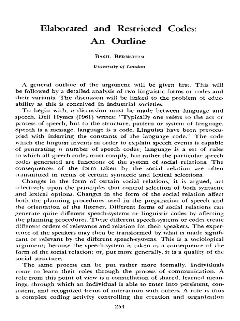 Elaborated and Restricted Codes | PDF | Speech | Linguistics