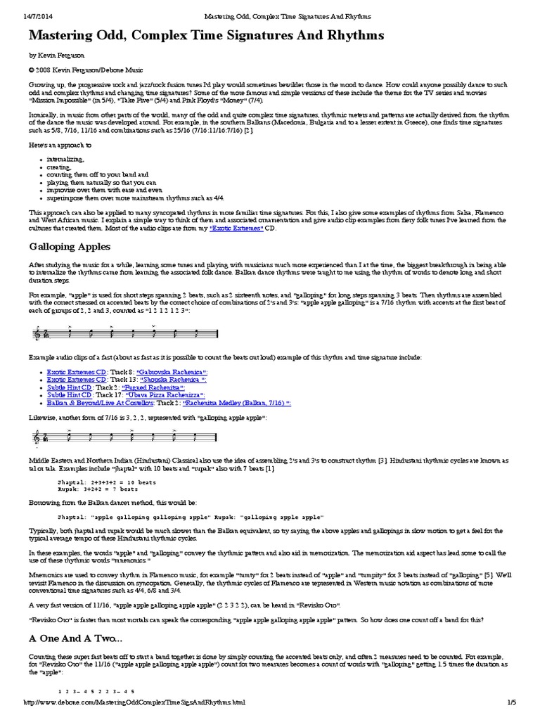 Mastering Odd, Complex Time Signatures and Rhythms PDF | Download Free ...