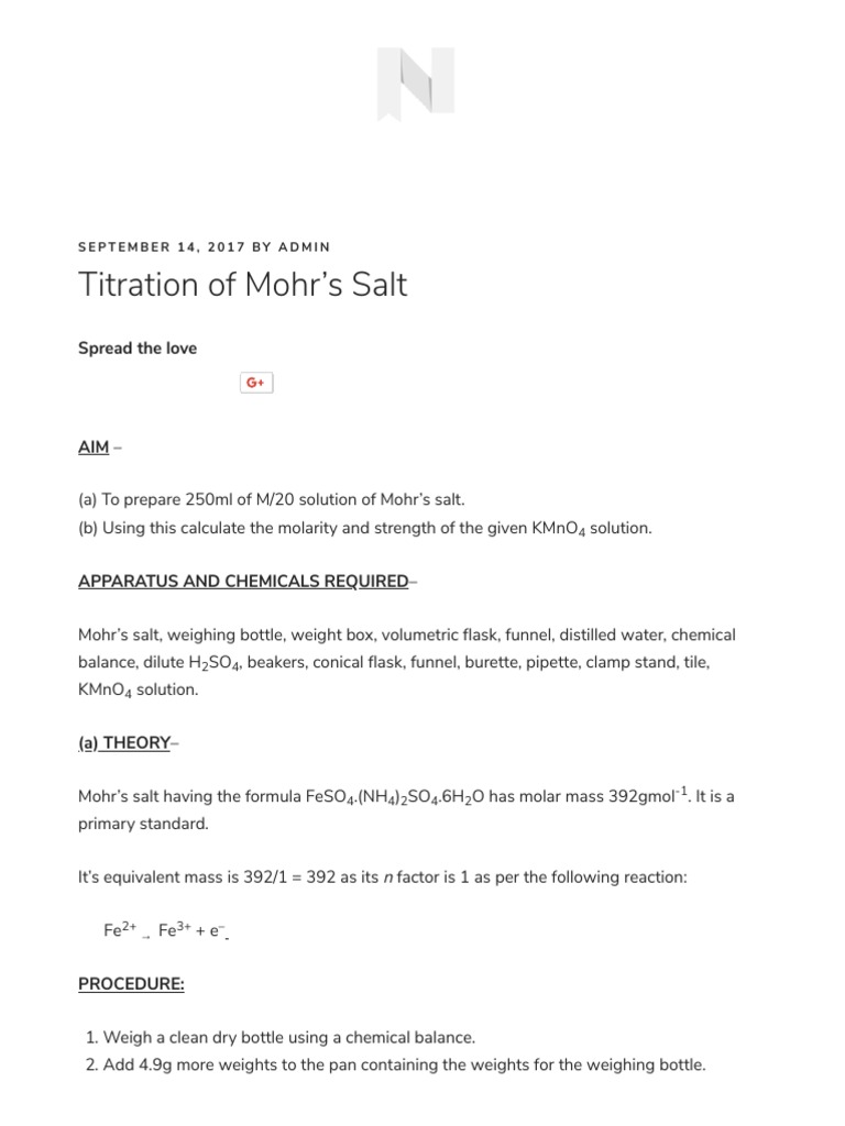 CBSE Class XII Practicals - Titration of Mohr's Salt | PDF | Titration ...
