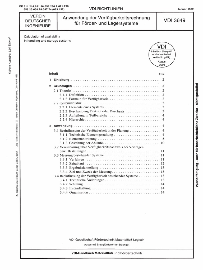 Vdi 3649 1992-01 | PDF
