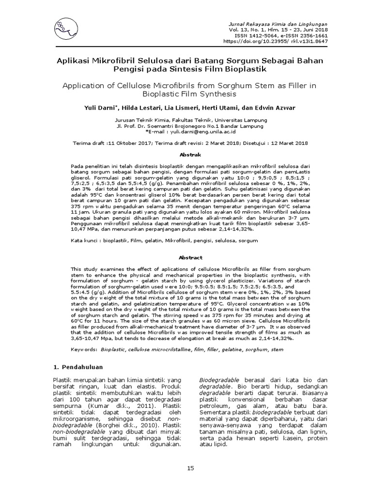 Aplikasi Mikrokristalin Selulosa Dari Batang Sorgu | PDF