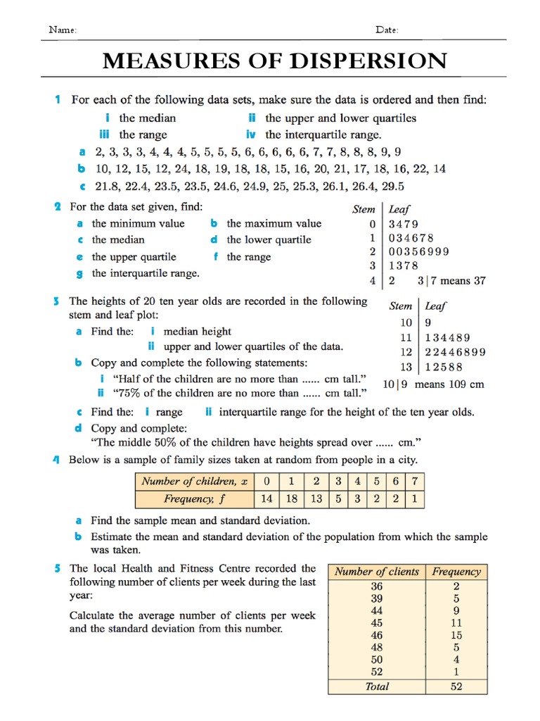 Year 12 Unit 5 Lesson 13 - Measures of Dispersion | PDF | Finance ...