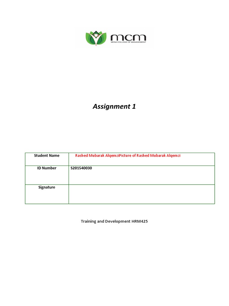Assignment Training and Development HRM425 | PDF | Goal | Evaluation