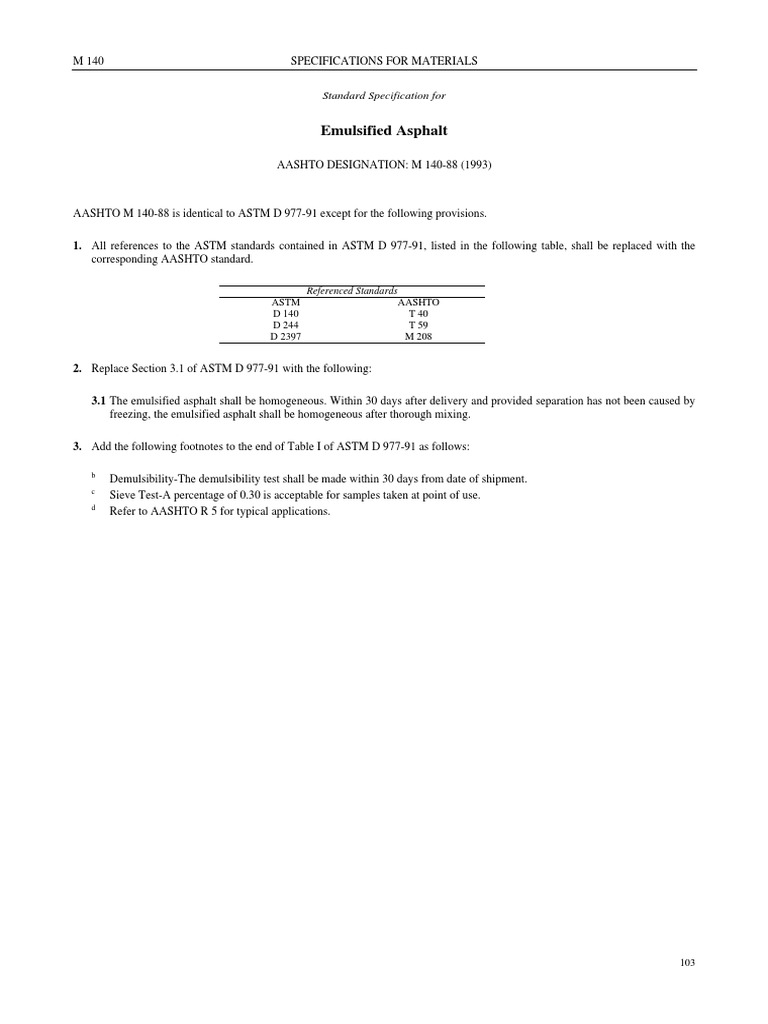 Emulsified Asphalt: Standard Specification For | PDF