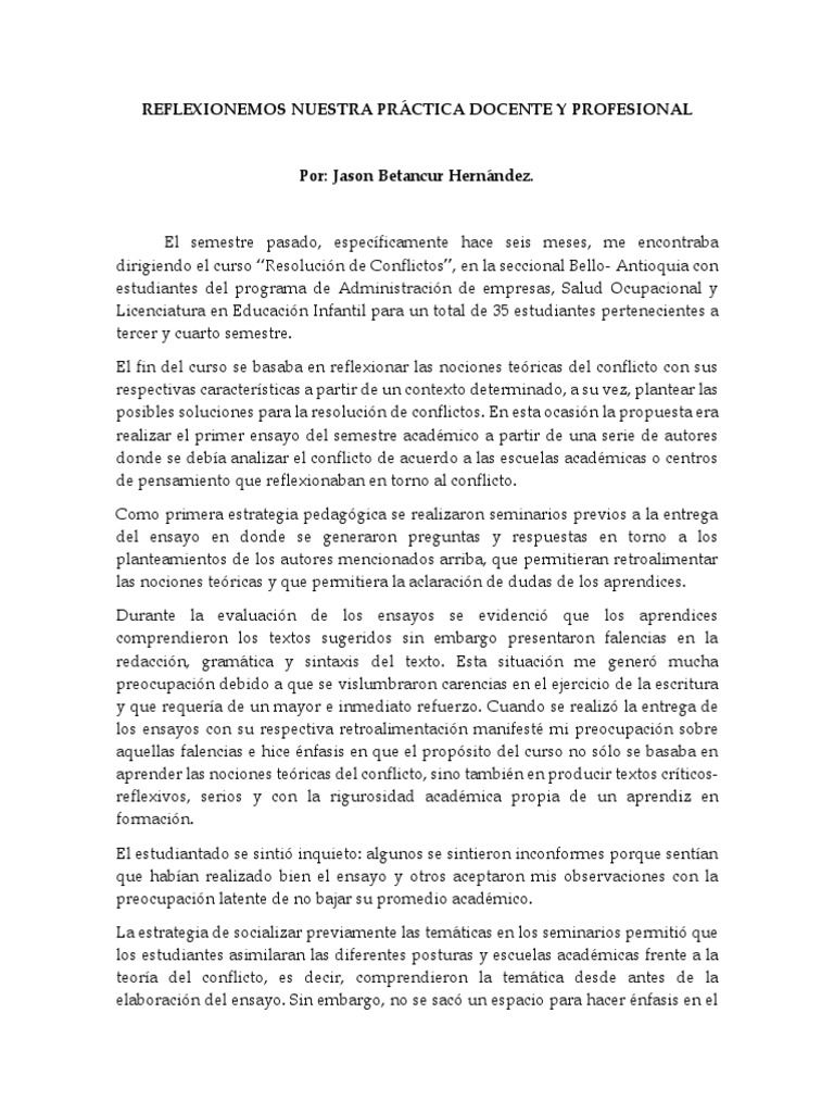 Practica Docente Reflexiva | PDF | Maestros | Ensayos